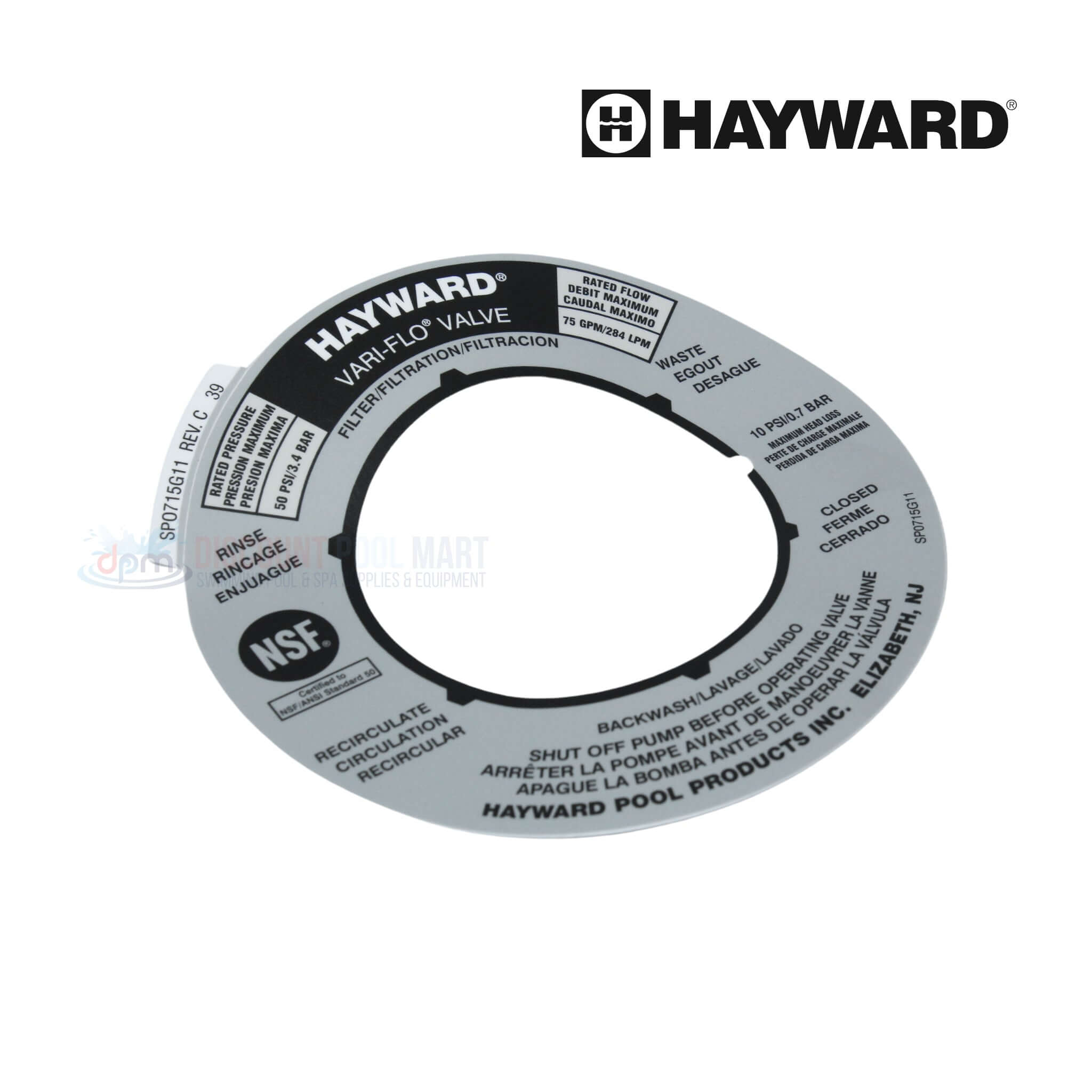 SPX0715G | Hayward Valve Position Label Plate For Vari-Flo Valves