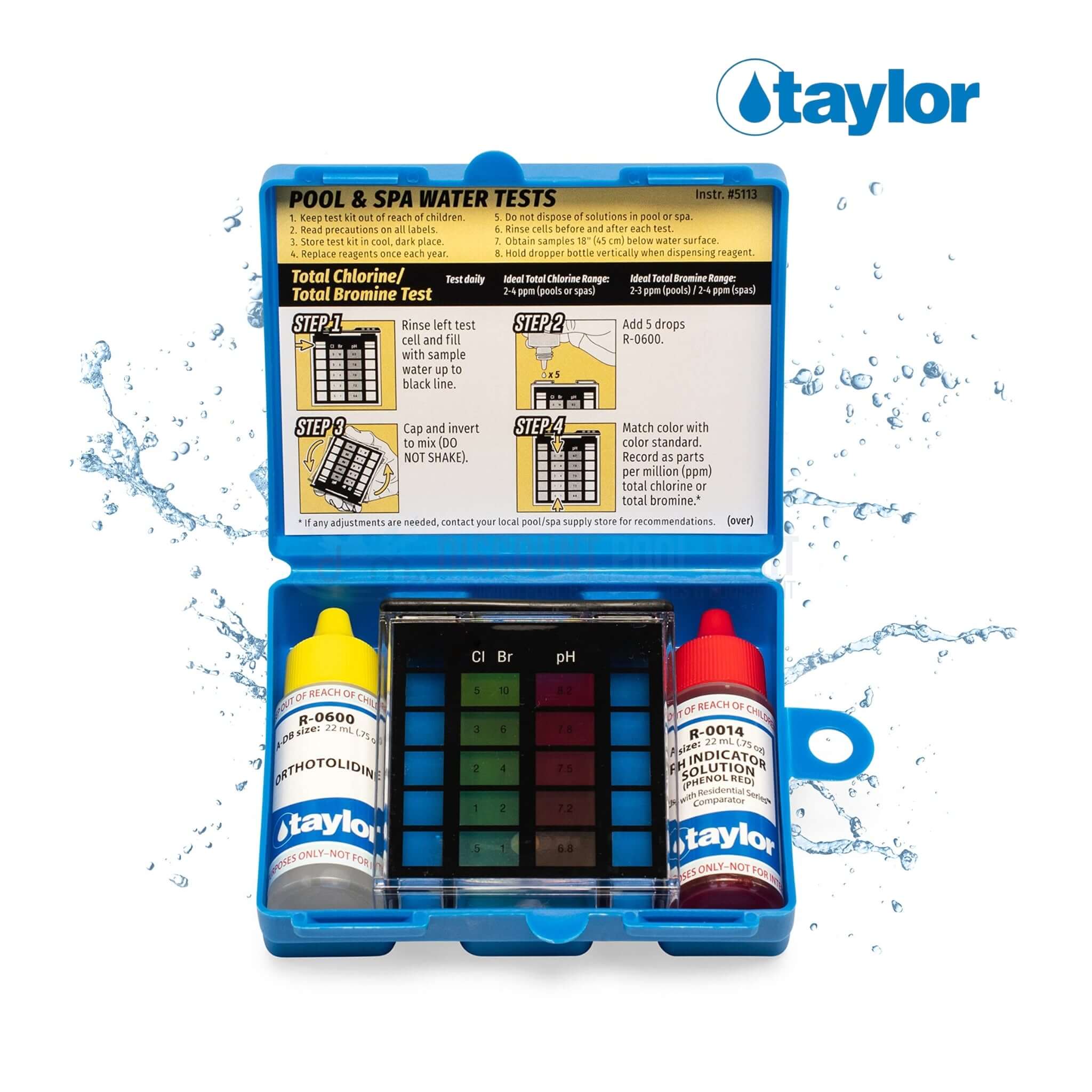 Taylor 3-Way OTO Test Kit for Chlorine, Bromine, & pH | K-1000